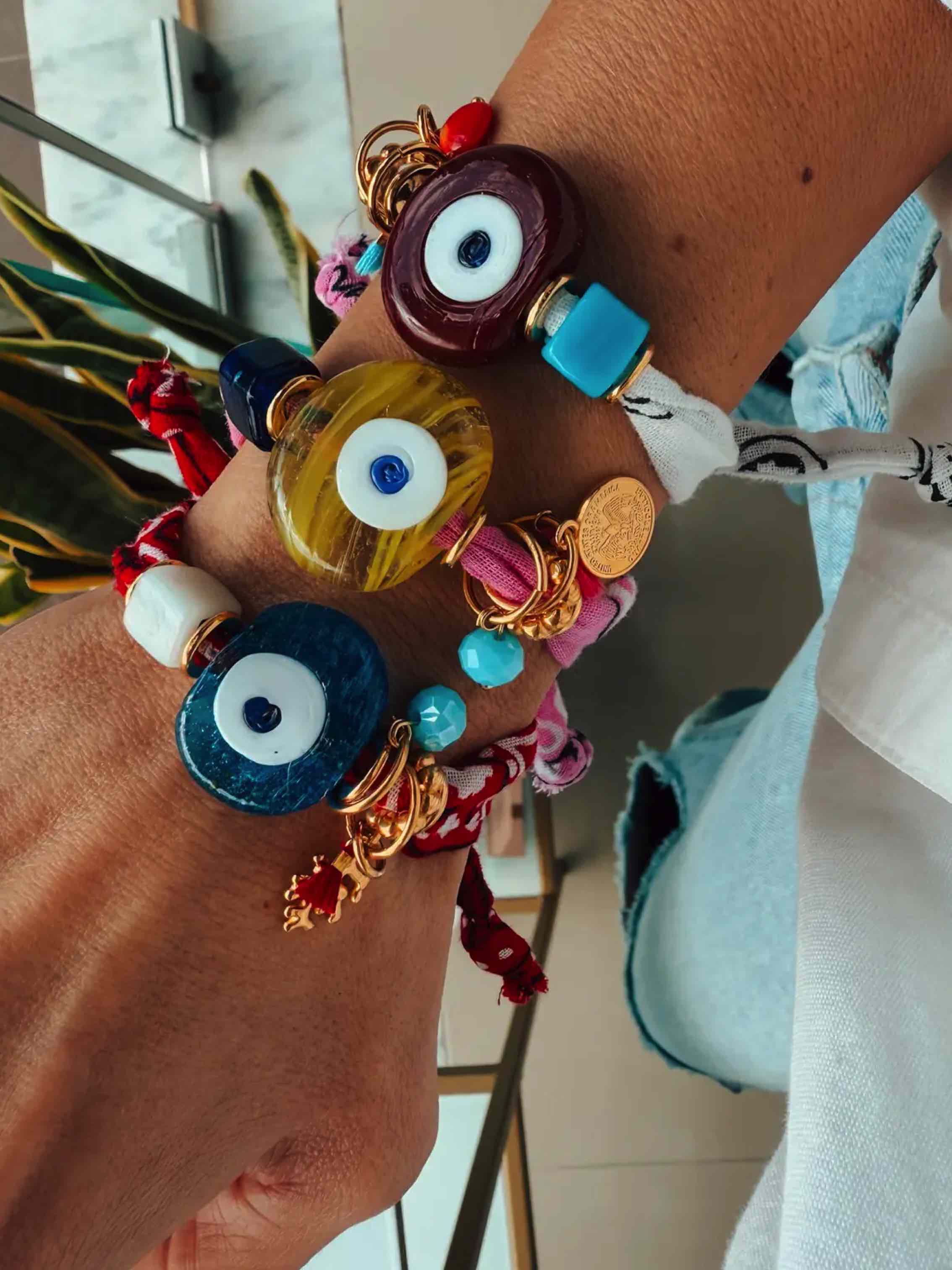 Bandana Scarf Bracelets with Large Glass Evil Eye – Grace + Willow