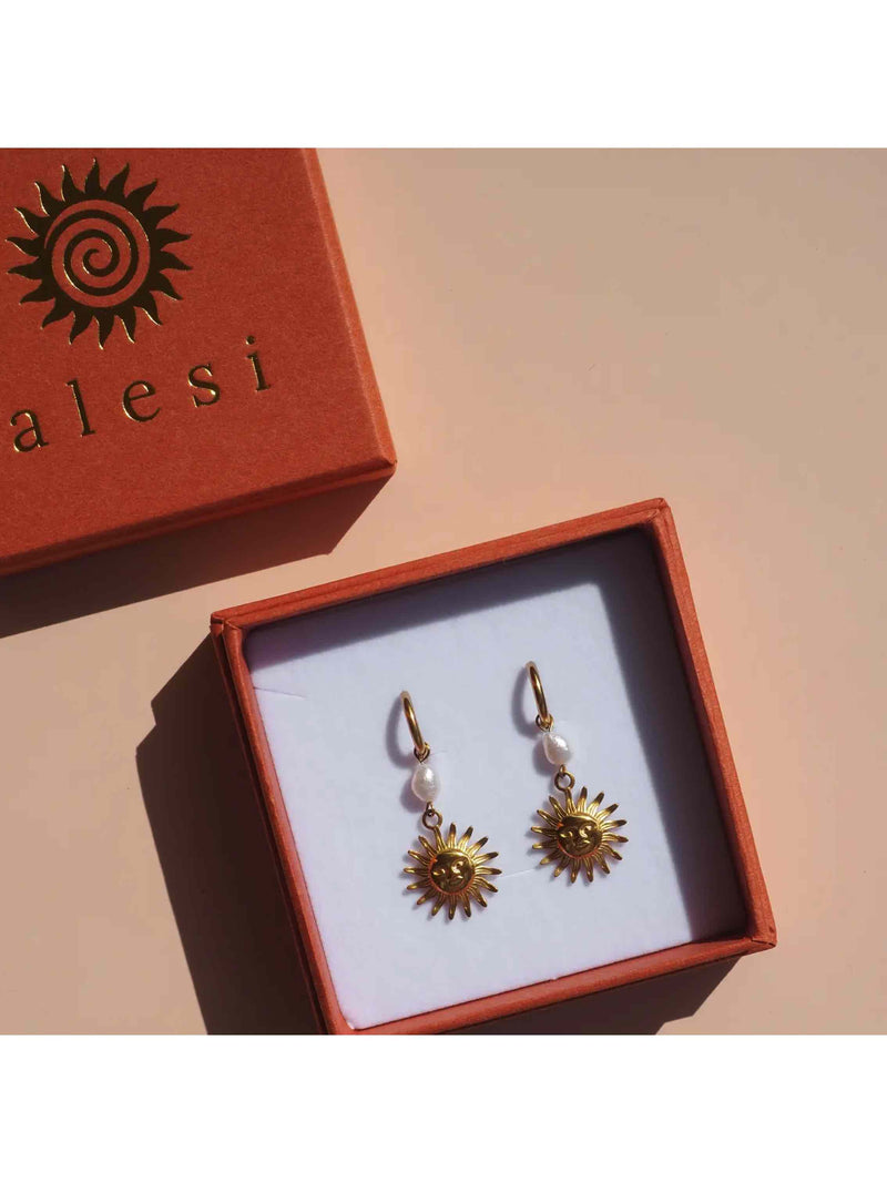 18K Gold Freshwater Pearl Hoops with Suns – Grace + Willow
